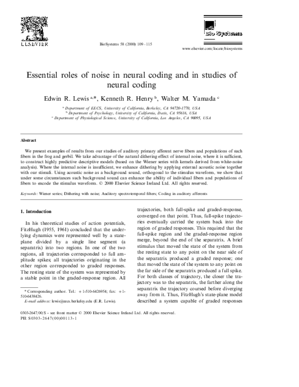 (PDF) Essential roles of noise in neural coding and in studies of ...