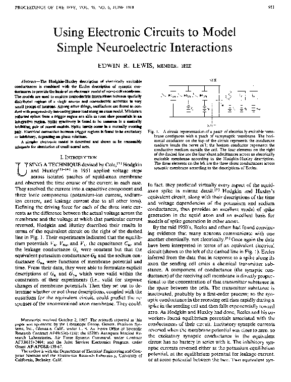(PDF) Using electronic circuits to model simple neuroelectric interactions