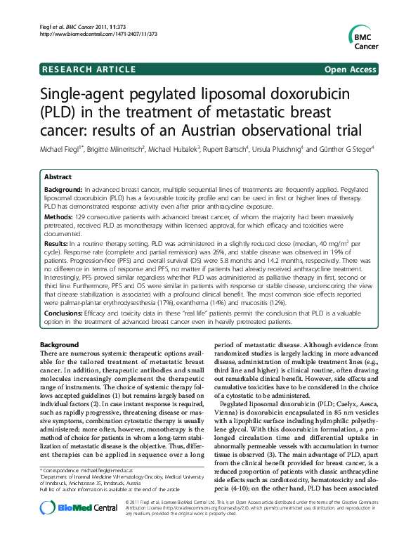 (PDF) Single-agent pegylated liposomal doxorubicin (PLD) in the ...
