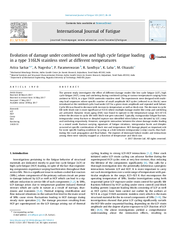 (PDF) Evolution of damage under combined low and high cycle fatigue ...