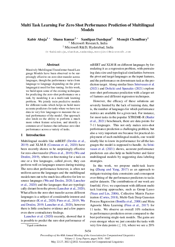 (PDF) Multi Task Learning For Zero Shot Performance Prediction of Multilingual Models