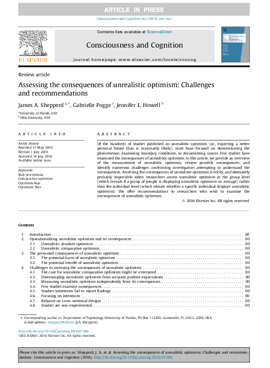 (PDF) Assessing the consequences of unrealistic optimism: Challenges ...