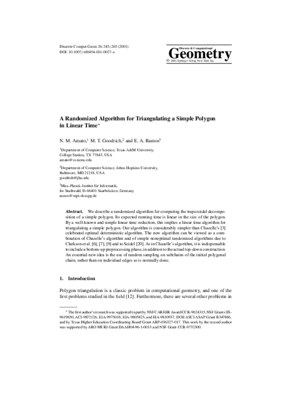 (PDF) A Randomized Algorithm for Triangulating a Simple Polygon in Linear Time