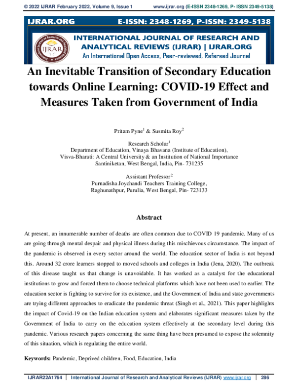 (PDF) An Inevitable Transition of Secondary Education towards Online Learning: COVID-19 Effect ...