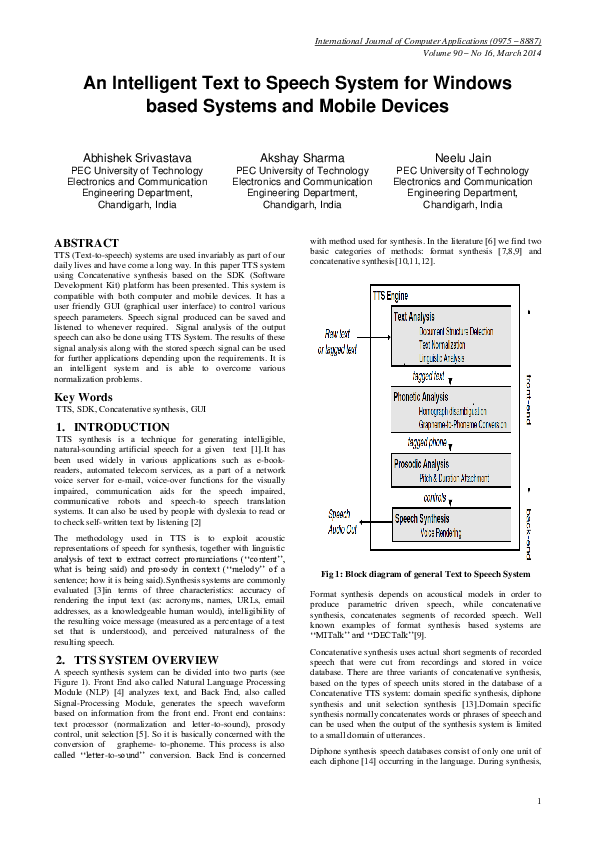 (PDF) An Intelligent Text to Speech System for Windows based Systems ...