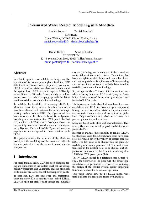 (PDF) Pressurized Water Reactor Modelling with Modelica