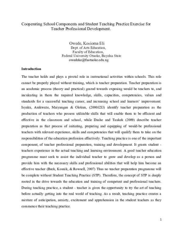 (DOC) Cooperating School Components and Student Teaching Practice ...