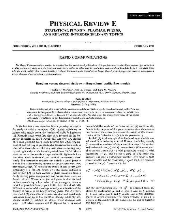 Pdf Theoretical Approach To Two Dimensional Traffic Flow Models