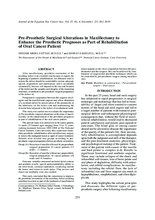 (PDF) Pre-prosthetic surgical alterations in maxillectomy to enhance ...