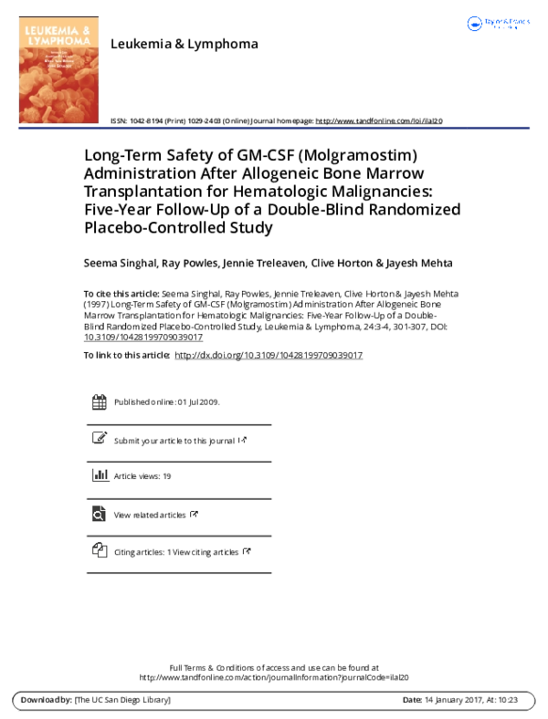 (PDF) Long-Term Safety of GM-CSF (Molgramostim) Administration After ...