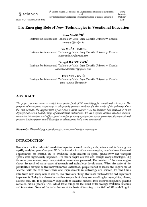 (PDF) The Emerging Role of New Technologies in Vocational Education