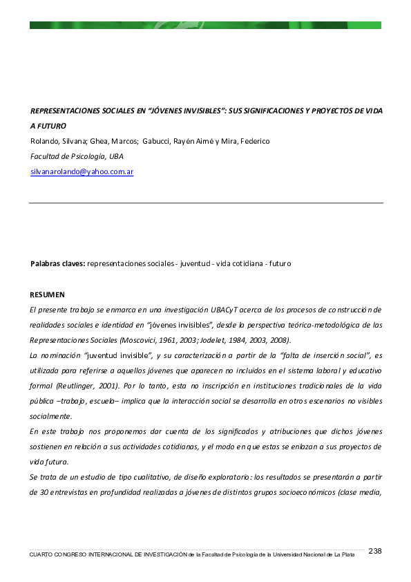 (PDF) Representaciones sociales en “jóvenes invisibles”: sus ...