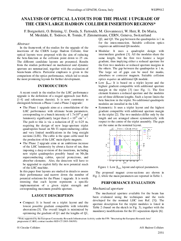 (PDF) Analysis of Optical Layouts for the Phase 1 upgrade of the CERN Large Hadron Collider ...