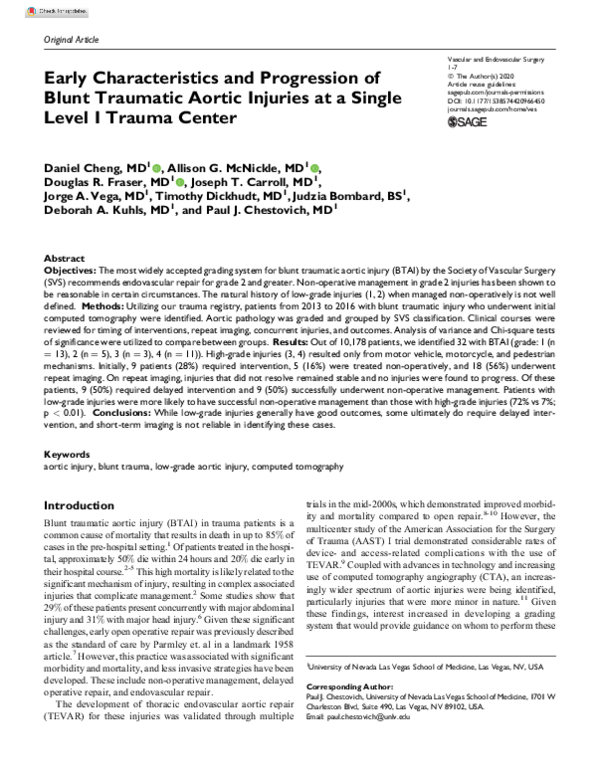 (PDF) Early Characteristics and Progression of Blunt Traumatic Aortic ...