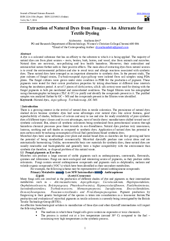 (PDF) Extraction of Natural Dyes from Fungus – An Alternate for Textile ...