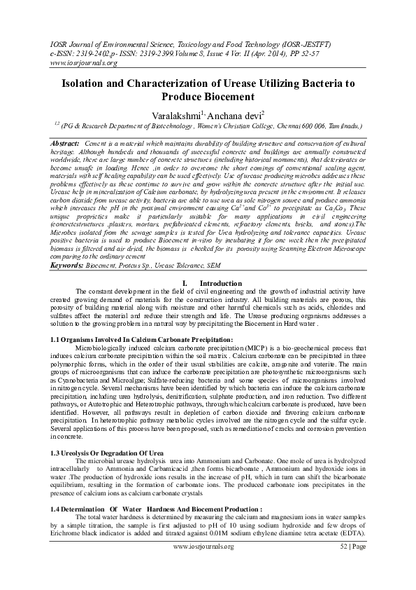 (PDF) Isolation and Characterization of Urease Utilizing Bacteria to ...