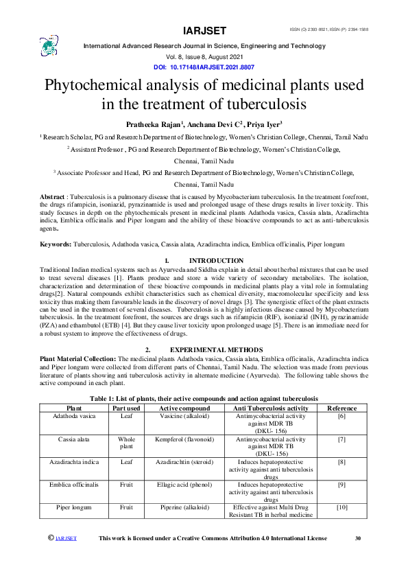 (PDF) Phytochemical analysis of medicinal plants used in the treatment ...