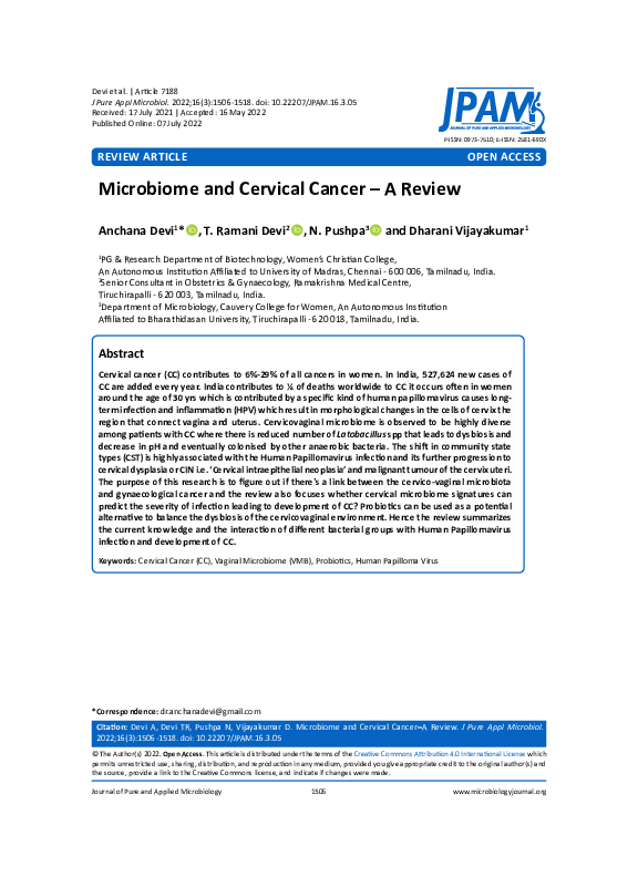 (PDF) Microbiome and Cervical Cancer – A Review