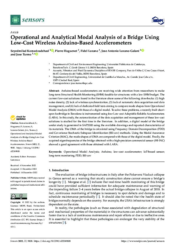 Pdf Operational And Analytical Modal Analysis Of A Bridge Using Low Cost Wireless Arduino