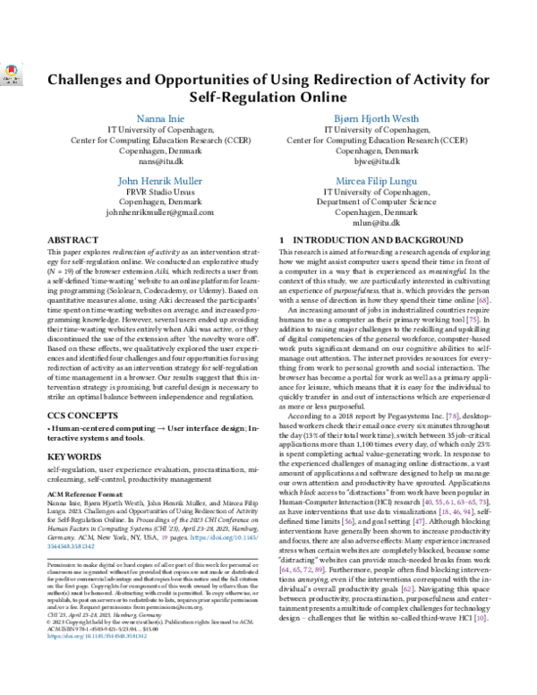 (PDF) Challenges and Opportunities of Using Redirection of Activity for ...