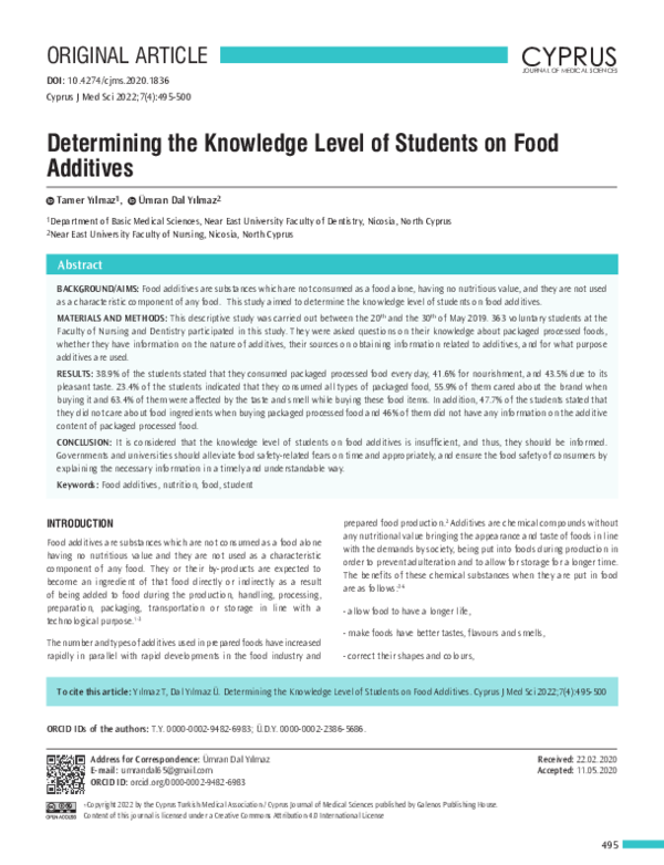 (PDF) Determining the Knowledge Level of Students on Food Additives