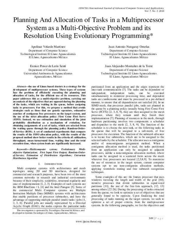 Planning And Allocation of Tasks in a Multiprocessor System as a Multi-Objective Problem and its ...