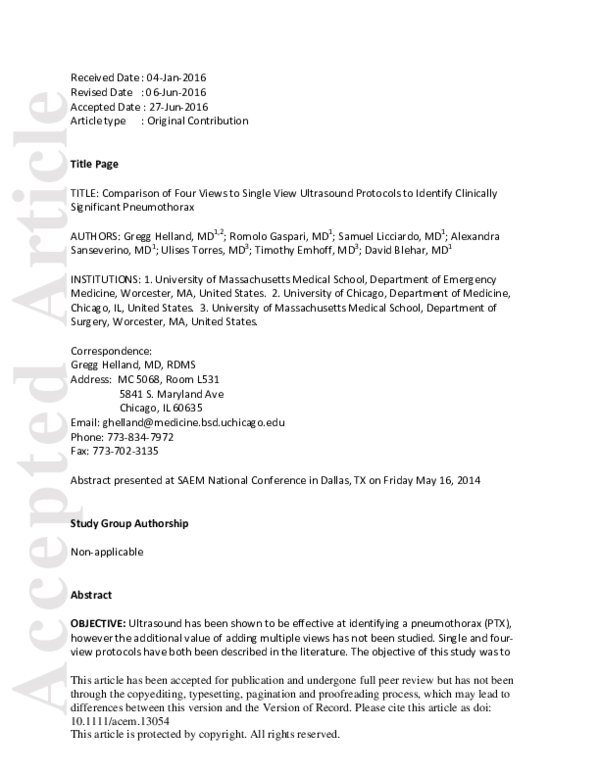 (PDF) Comparison of Four Views to Single‐view Ultrasound Protocols to ...