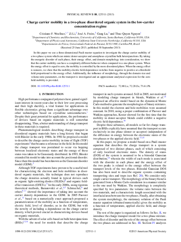(PDF) Charge carrier mobility in a two-phase disordered organic system in the low-carrier ...
