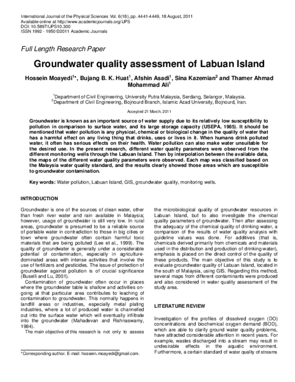 Groundwater quality assessment of Labuan Island