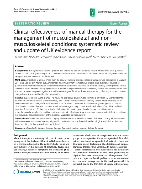 (PDF) Clinical effectiveness of manual therapy for the management of ...