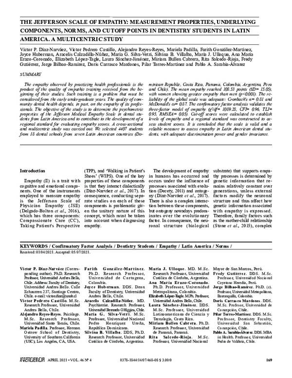 (PDF) The Jefferson Scale of Empathy : Measurement Properties , Underlying Components , Norms ...
