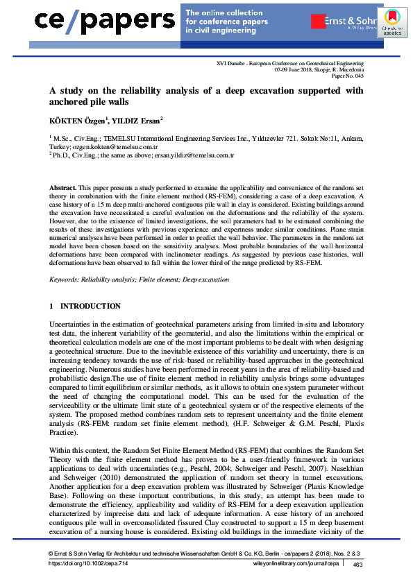 (PDF) A study on the reliability analysis of a deep excavation supported with anchored pile walls