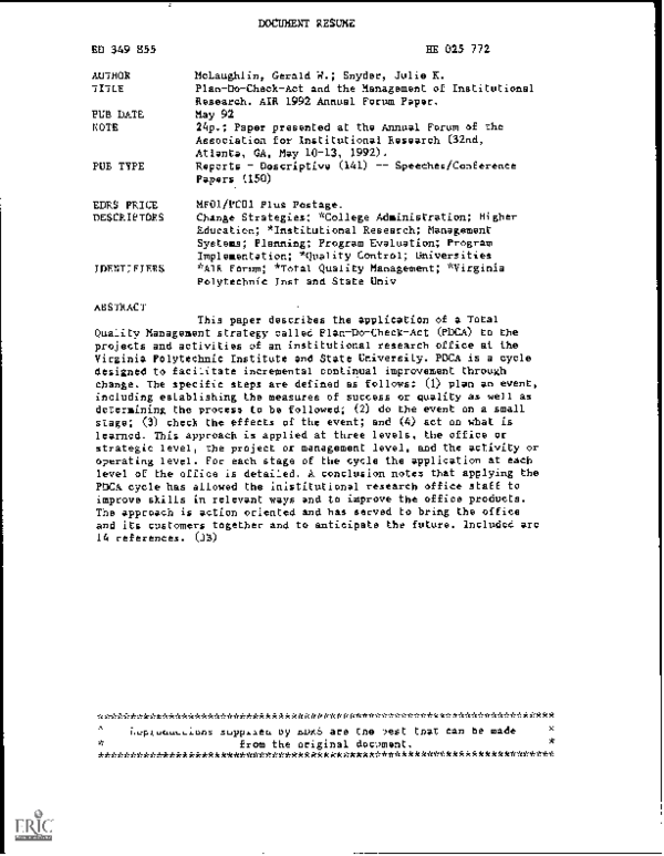 (PDF) Plan-Do-Check-Act and the Management of Institutional Research ...