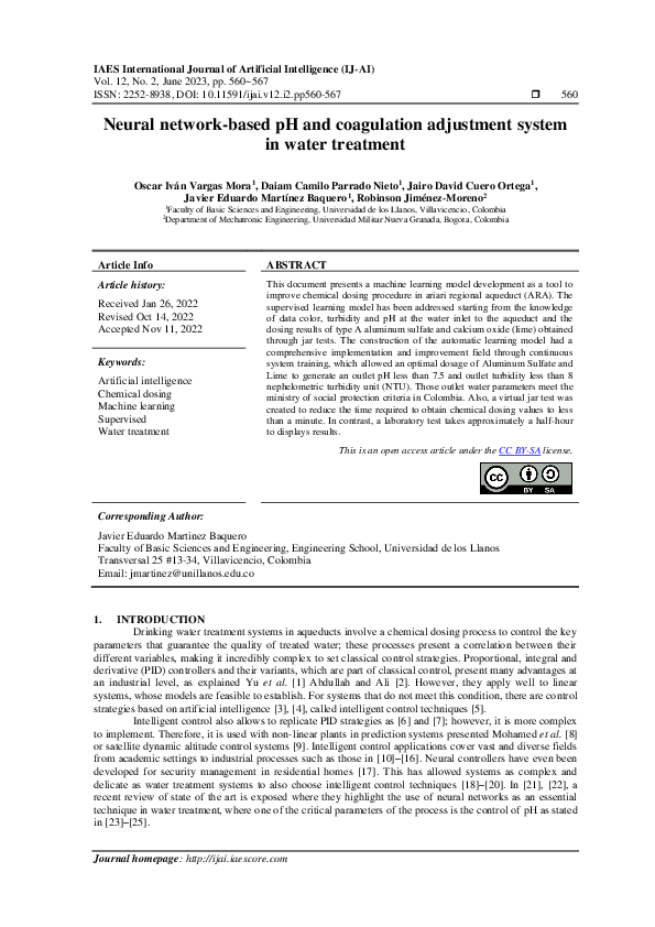 (PDF) Neural network-based pH and coagulation adjustment system in water treatment