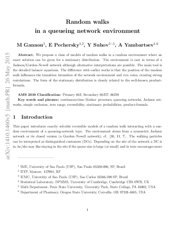 (PDF) Random walks in a queueing network environment
