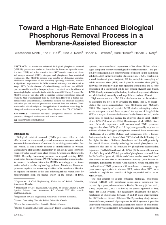 (PDF) Toward a High-Rate Enhanced Biological Phosphorus Removal Process ...