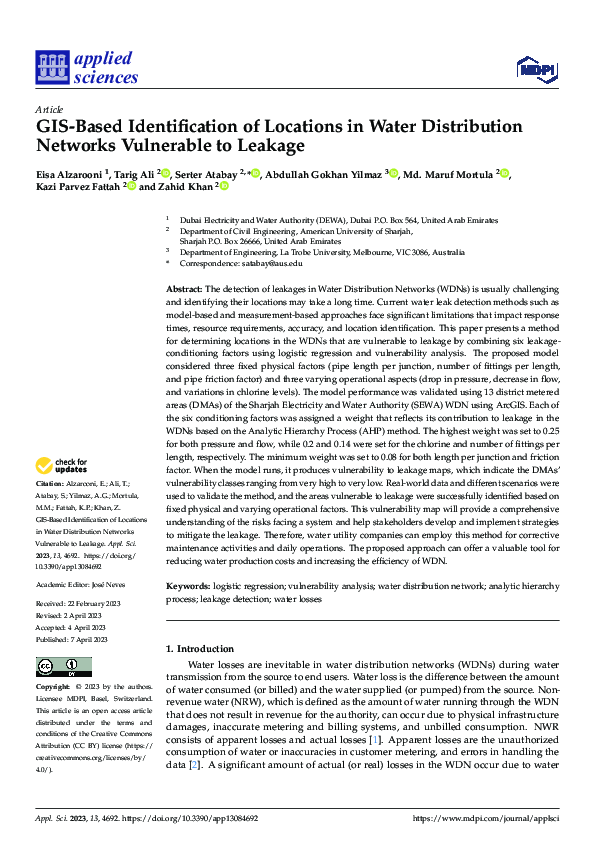 Pdf Gis Based Identification Of Locations In Water Distribution Networks Vulnerable To Leakage