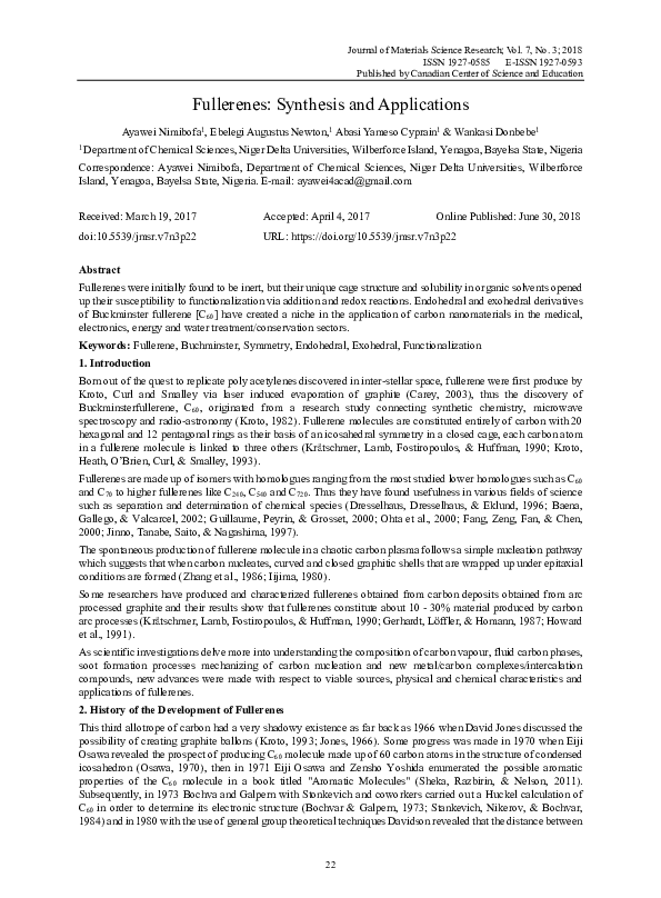 (PDF) Fullerenes: Synthesis and Applications
