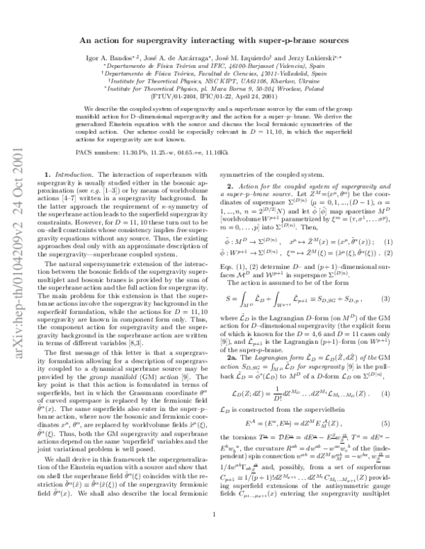 (PDF) Action for supergravity interacting with super-p-brane sources