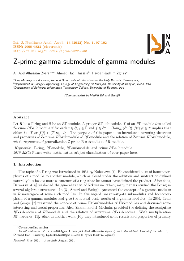 (PDF) Z-prime gamma submodule of gamma modules