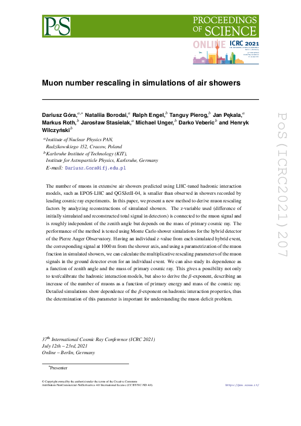 (PDF) Muon number rescaling in simulations of air showers