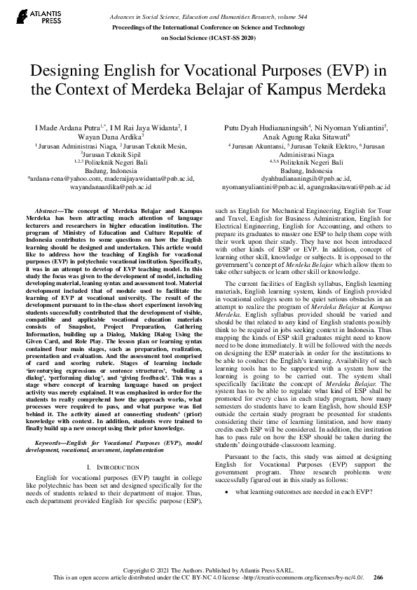 (PDF) Designing English for Vocational Purposes (EVP) in the Context of ...