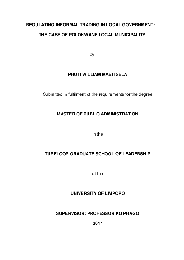 (PDF) Regulating informal trading in local government : the case of ...