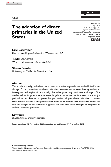 (PDF) The adoption of direct primaries in the United States
