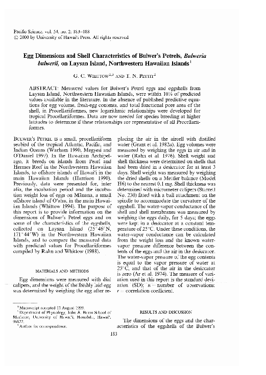 (PDF) Egg Dimensions and Shell Characteristics of Bulwer ' s Petrels ...
