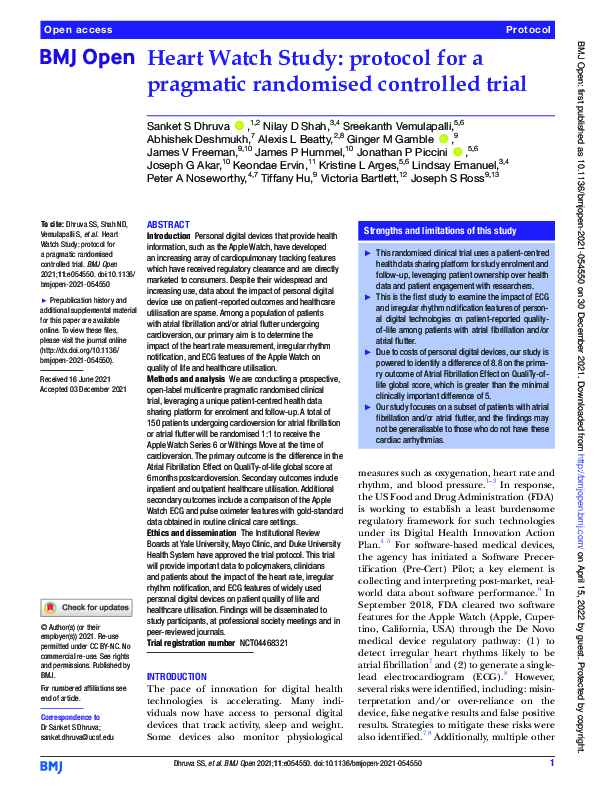(PDF) Heart Watch Study: protocol for a pragmatic randomised controlled trial