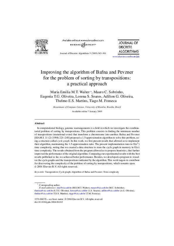 Pdf Improving The Algorithm Of Bafna And Pevzner For The Problem Of Sorting By Transpositions 5763