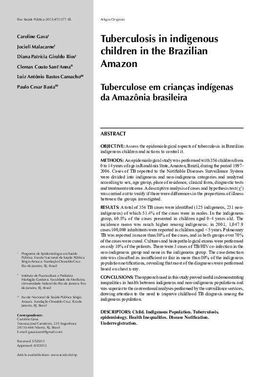 (PDF) Tuberculosis in indigenous children in the Brazilian Amazon