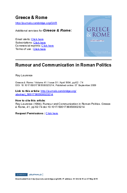 (PDF) Rumour and Communication in Roman Politics