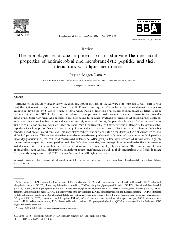 (PDF) The monolayer technique: a potent tool for studying the ...